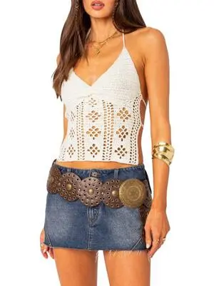EDIKTED Jada Crochet Halter Top - White