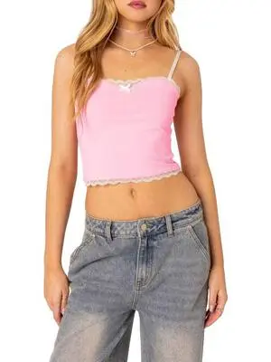 EDIKTED Alara Lace Trim Crop Camisole - Pink