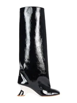 A.W.A.K.E. MODE Christy Knee-High Patent Leather Wedge Boots