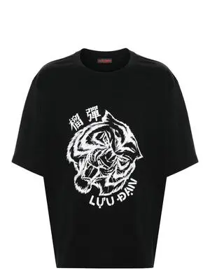 LỰU ĐẠN Tiger Head-print Cotton T-shirt - Black