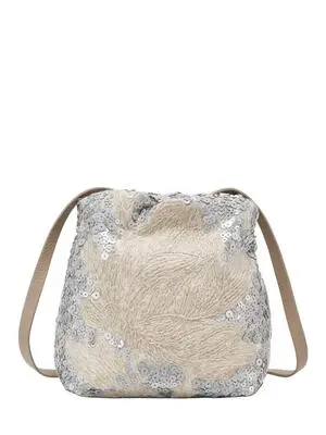 Brunello Cucinelli Brunello Cucinelli Sequin Embellished Linen Shoulder Bag Neutrals