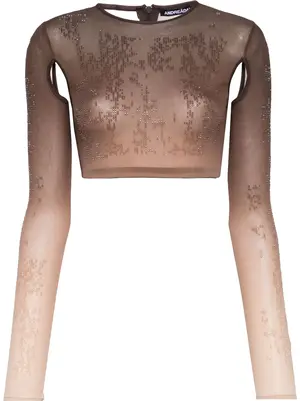 ANDREĀDAMO Rhinestone-embellished Ombré Crop Top - Brown