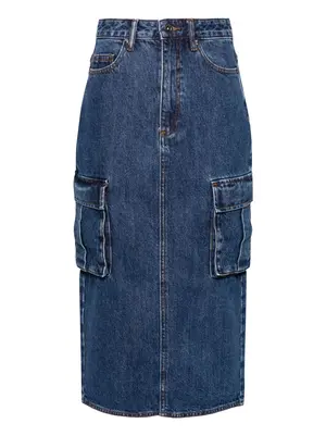 SELF-PORTRAIT Self-Portrait Cargo Denim Midi Skirt