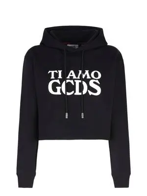 Gcds Ti Amo Cropped Hoodie - Black