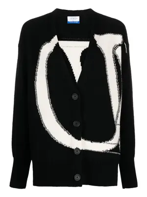 Off-White Maxi Logo-intarsia Wool Cardigan - Black