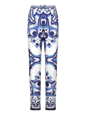 Dolce & Gabbana Majolica-print Silk Trousers - Blue