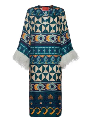 La DoubleJ Kaftan Feather-trim Dress - Blue