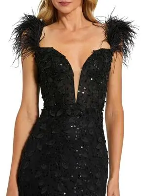 Mac Duggal Feather Straps Gown - Black