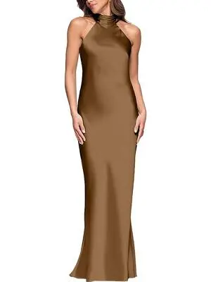 Aqua Sleeveless Satin Gown - Bronze