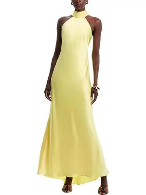 Aqua Aqua Sleeveless Satin Gown Lemon