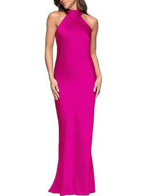 Aqua Aqua Sleeveless Satin Gown Magenta