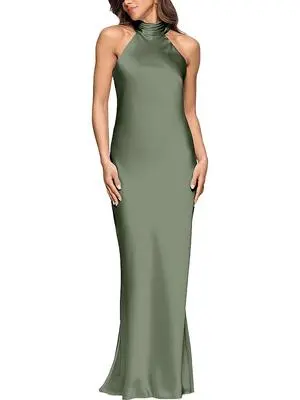 Aqua Sleeveless Satin Gown - Olive