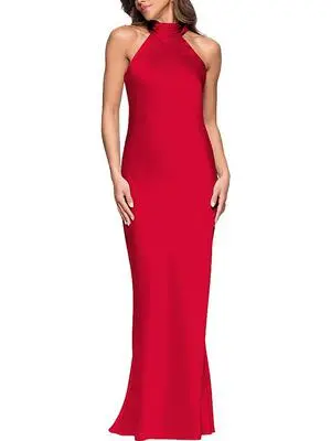 Aqua Sleeveless Satin Gown - Red