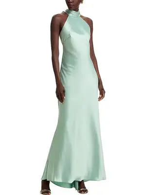 Aqua Sleeveless Satin Gown - Sage