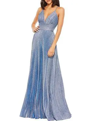 Mac Duggal Metallic Empire Gown - Royal Silver