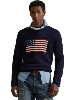 Polo Ralph Lauren Cotton American Flag Crewneck Sweater - Blue