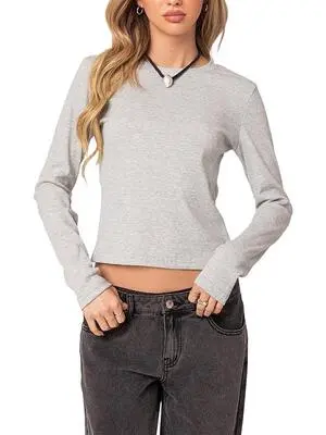 EDIKTED Marny Long Sleeve Waffle Top - Gray Melange