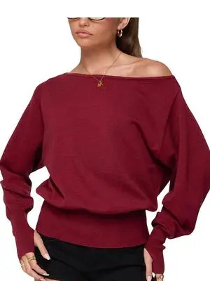 EDIKTED Off Shoulder Sweater - Burgundy
