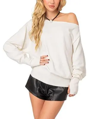 EDIKTED Off-shoulder Oversized Sweater - Cream