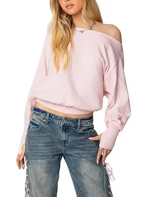 EDIKTED Off-shoulder Oversized Sweater - Light Pink