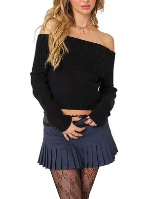 EDIKTED Tamara Fold Over Knit Top - Black