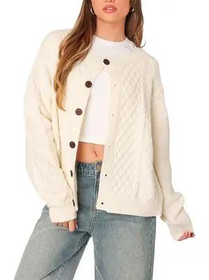 EDIKTED Rory Oversized Cable Knit Cardigan - Cream