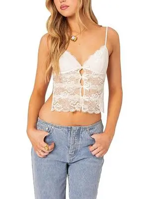 EDIKTED Cara Sheer Lace Top - Cream