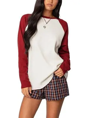 EDIKTED Oversized Waffle Top - Burgundy