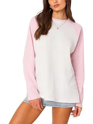 EDIKTED Oversized Waffle Top - Light Pink