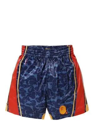A BATHING APE X Mitchell & Ness Warriors Basketball Shorts - Navy Blue