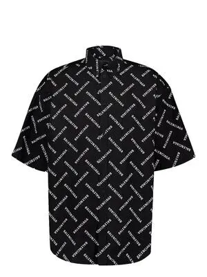 Balenciaga Logo-print Poplin Shirt - Black