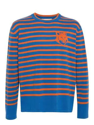Maison Kitsuné Logo Intarsia Cotton Jumper - Blue