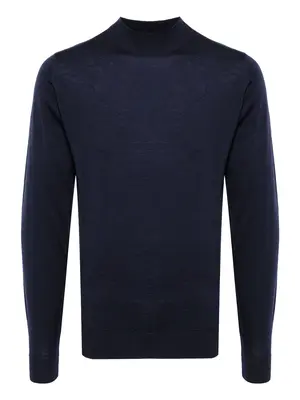 John Smedley Mock Neck Jumper - Blue