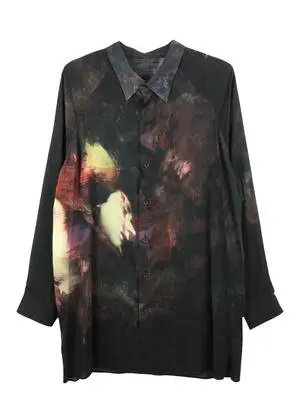 Yohji Yamamoto Abstract-print Long-sleeved Shirt - Black