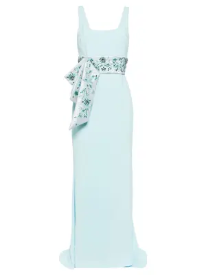 Badgley Mischka Sash-detail Sleeveless Gown - Blue