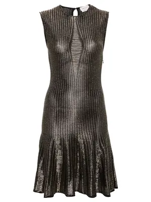 Alexander McQueen Metallic-threading Flared Dress - Black