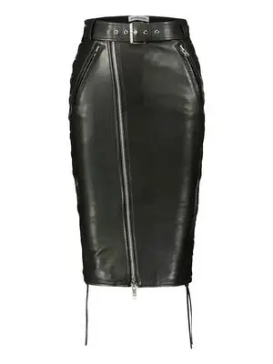 Balenciaga Leather Midi Skirt - Black
