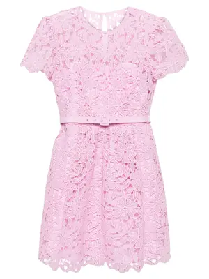 SELF-PORTRAIT Guipure-lace Belted Mini Dress - Pink