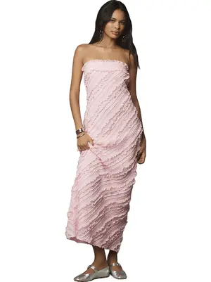 Endless Rose Strapless Textured Column Midi Dress - Pink