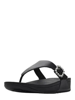 Fitflop Lulu Crystal-buckle Leather Toe-post Sandals - Black