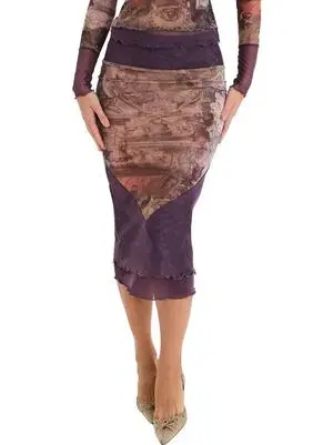 MISTRESS ROCKS Placed Floral Mesh Midi Skirt - Fadedcp
