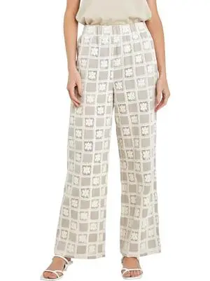 English Factory Crocket Patchwork Wide Leg Trousers - Beige Multi