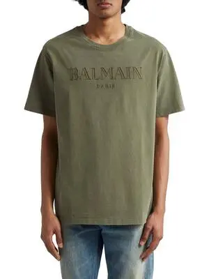 Balmain Embroidered Logo Cotton T-shirt - Uia Kaki/kaki