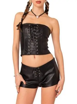 EDIKTED EDIKTED Wilde Faux Leather Lace-Up Corset Top Black