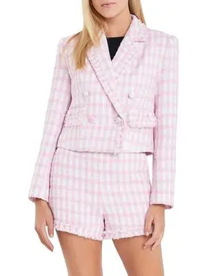English Factory Check Bouclé Blazer - Pink
