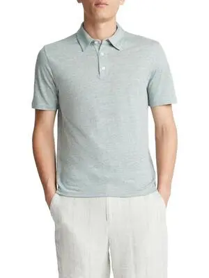 Vince Slub Linen Polo - Ceramic Blue