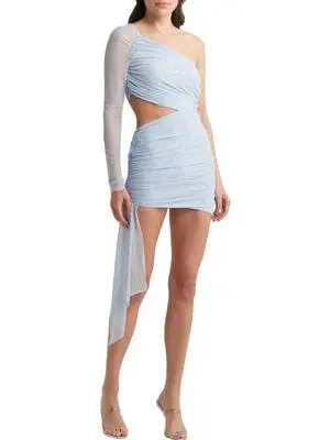 MISTRESS ROCKS Ruched One-shoulder Minidress - Hazy Blue