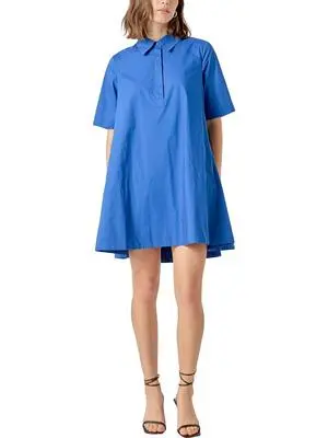 English Factory Trapeze Cotton Shirtdress - Blue
