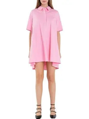 English Factory Trapeze Cotton Shirtdress - Pink