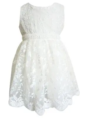 POPATU Floral Embroidered Mesh Dress - White
